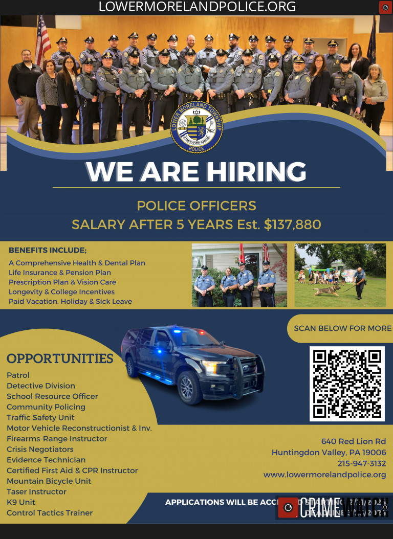 Lower Moreland police now hiring officers, exam offered in April ...