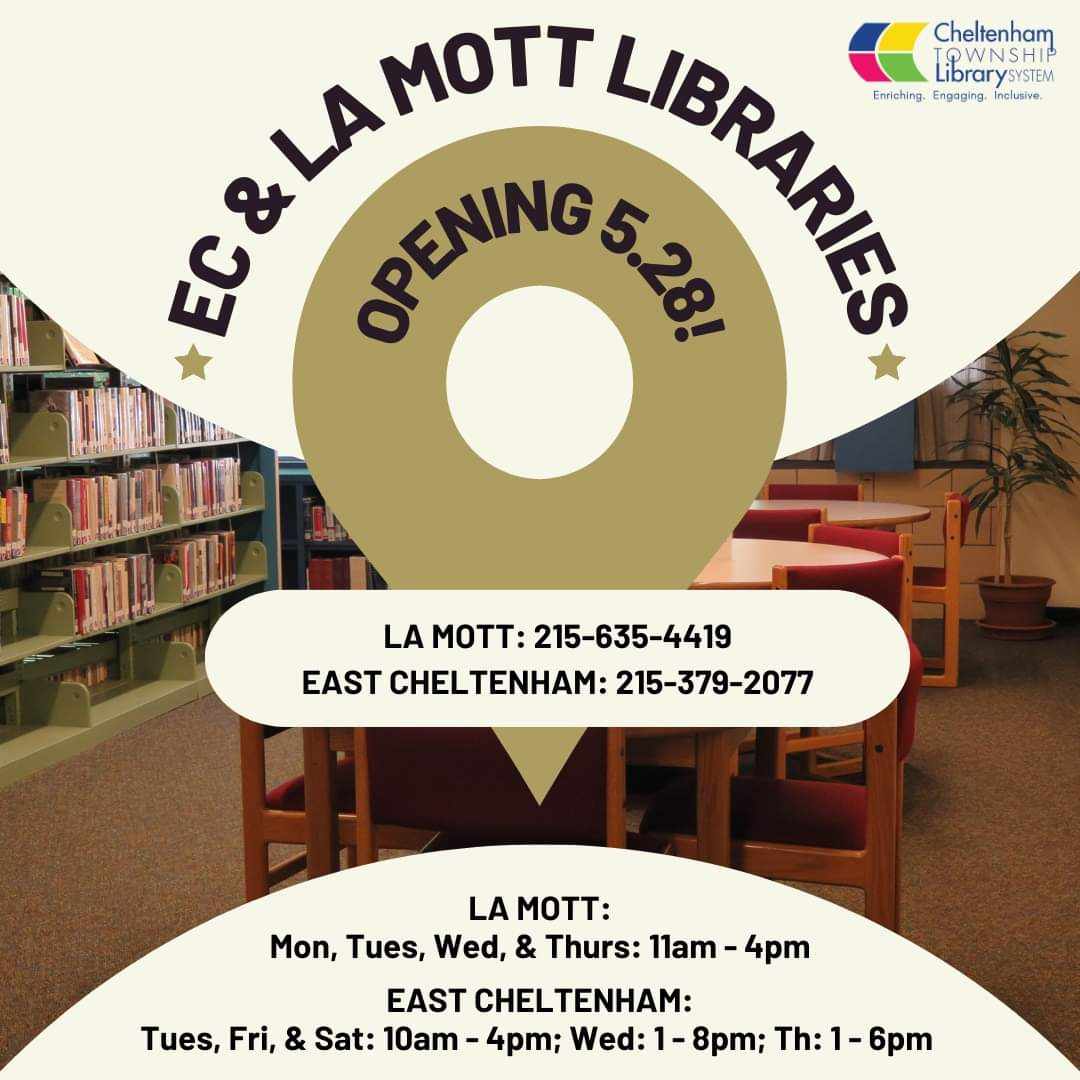 East Cheltenham and La Mott libraries to reopen for the summer ...