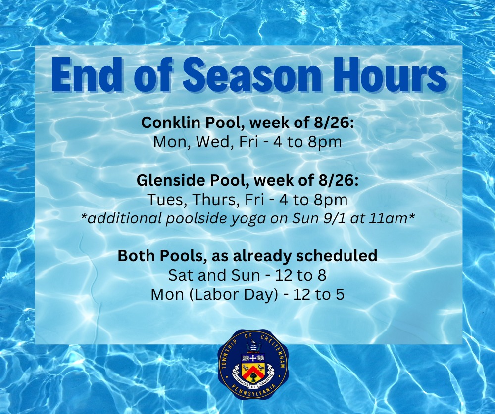 End-of-season hours for Cheltenham pools beginning Aug. 26 - Glenside Local